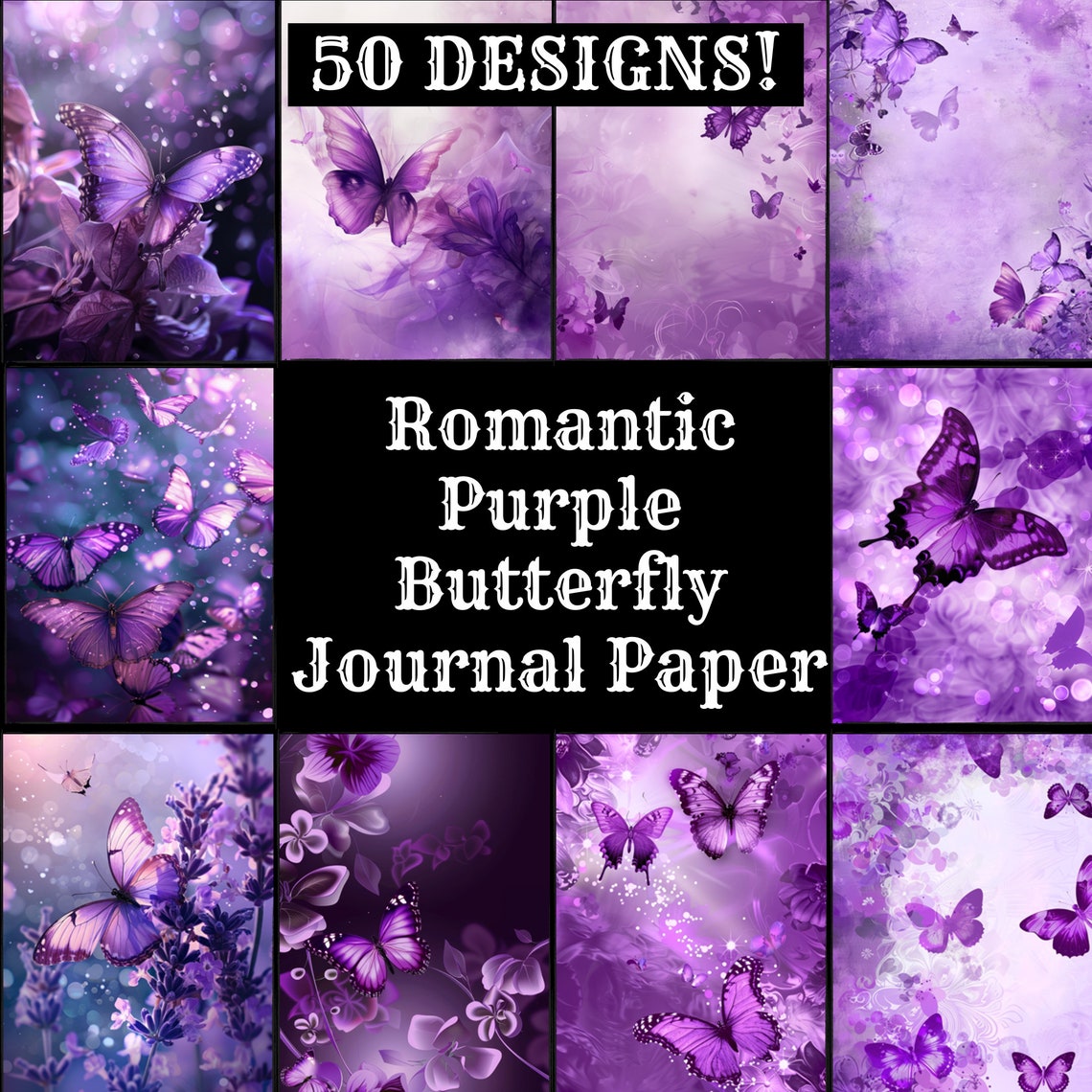 Purple Butterfly Journal Paper: Romantic Vintage Scrapbook (digital ...
