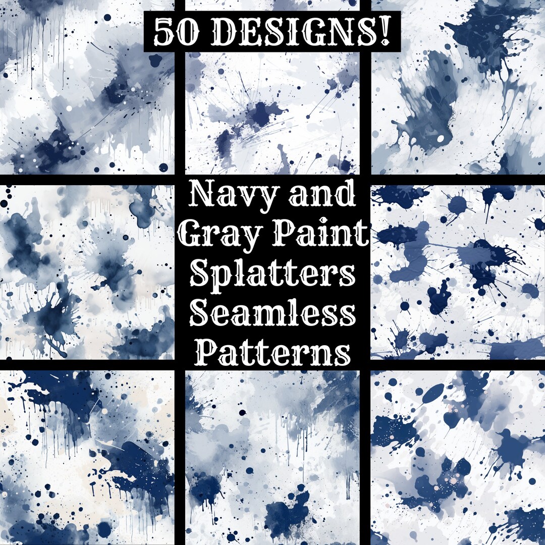 Navy and Gray Paint Splatters Seamless Digital Paper, Printable ...