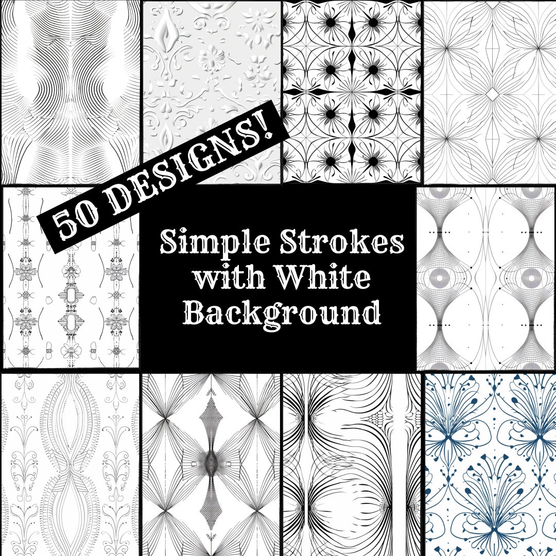 White Background Seamless Paper: Simple Strokes, 50 PNG Designs ...