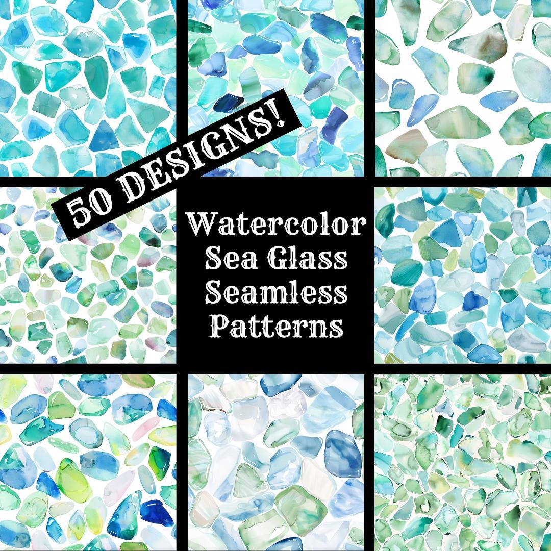Watercolor Sea Glass Seamless Pattern: Scrapbook Paper (digital ...
