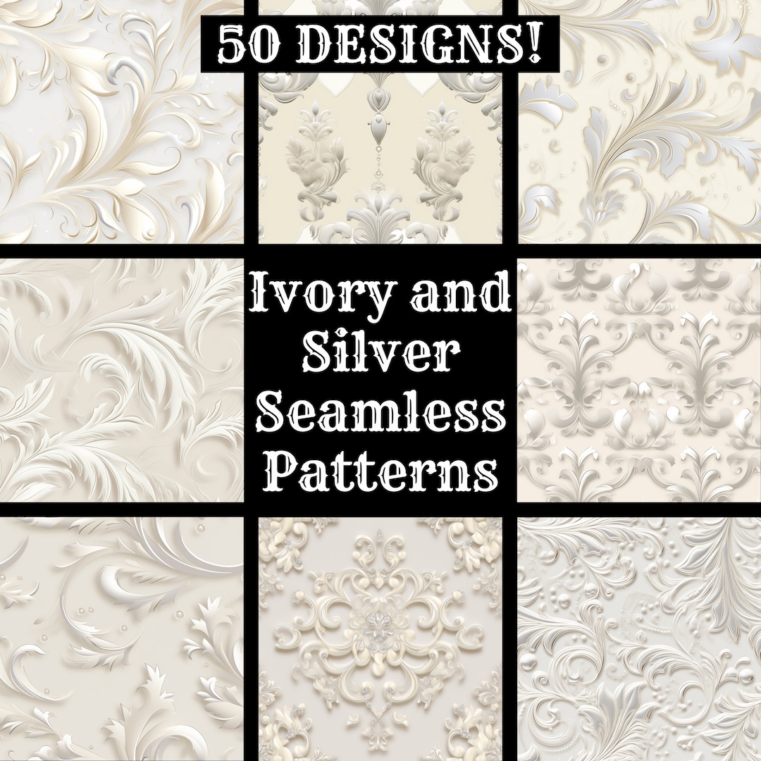 Ivory and Silver Seamless Digital Paper, Printable Scrapbook Paper ...