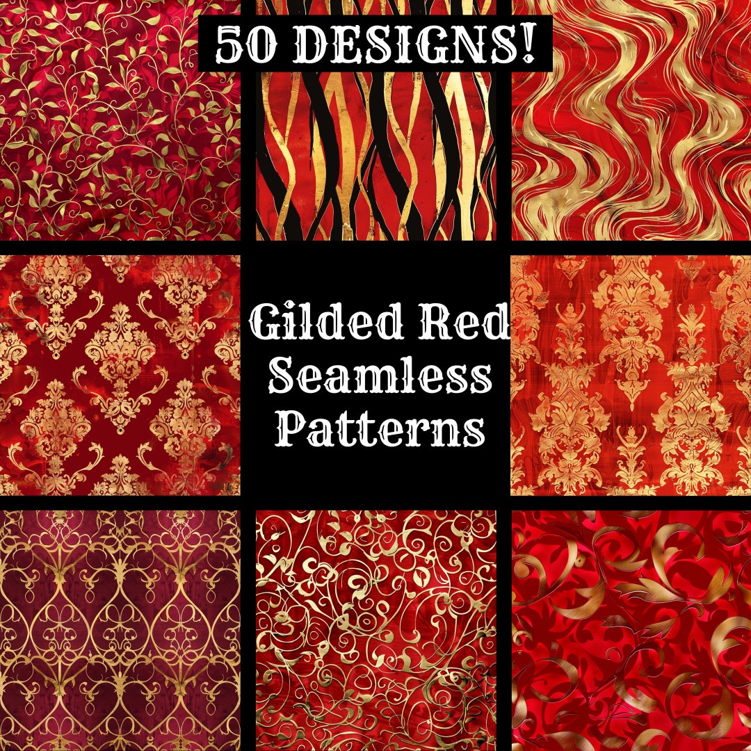 Gilded Red Seamless Pattern: Printable Scrapbook Paper (digital ...