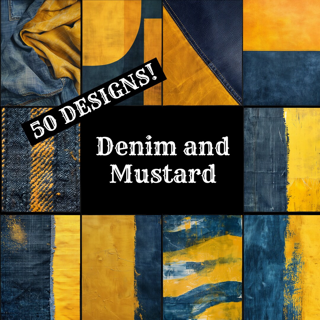 Denim & Mustard Digital Paper: Vintage Journal Inserts (PNG, 8.5x11 In ...