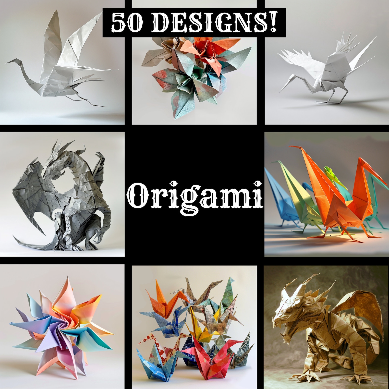 Origami Paper, Origami Printable Paper, Vintage Origami, Origami ...