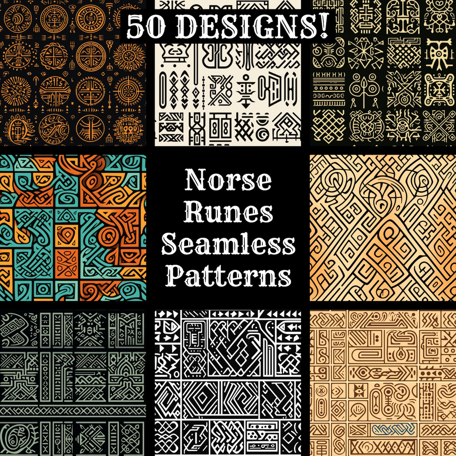 Norse Runes Seamless Digital Paper, Printable Scrapbook Paper Seamless ...