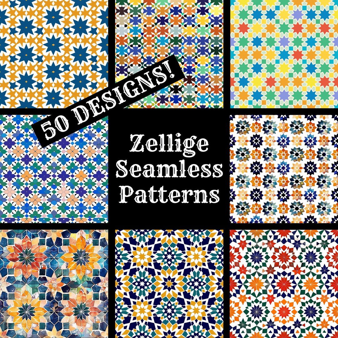 Zellige Seamless Digital Paper, Zellige Printable Scrapbook Paper ...