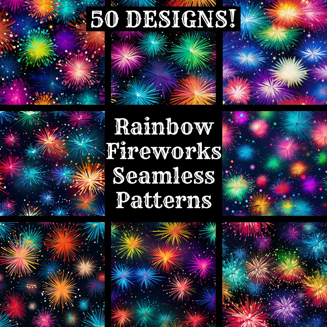 Rainbow Fireworks Seamless Digital Paper, Printable Scrapbook Paper ...