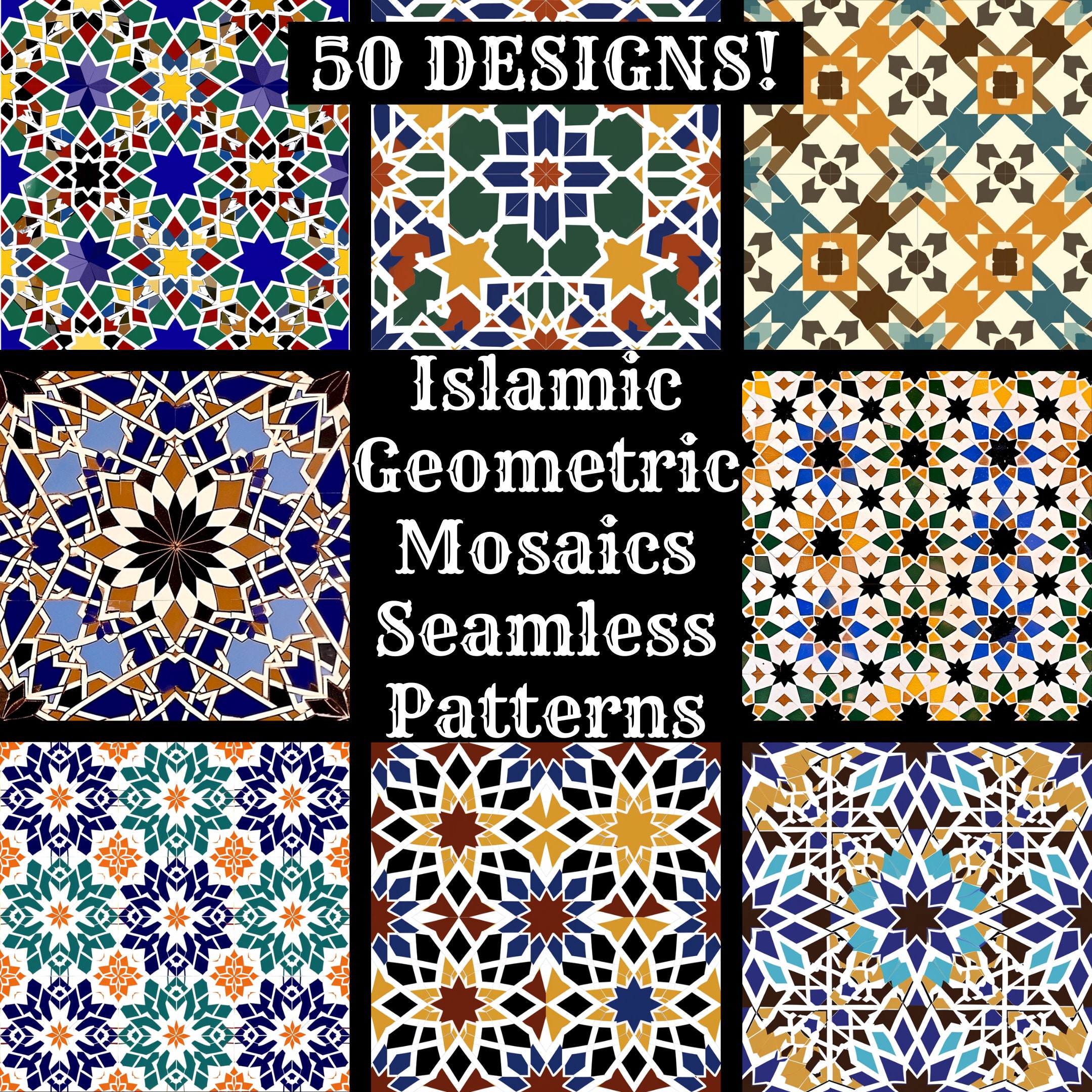 Islamic Geometric Mosaics Seamless Digital Paper, Printable Scrapbook ...