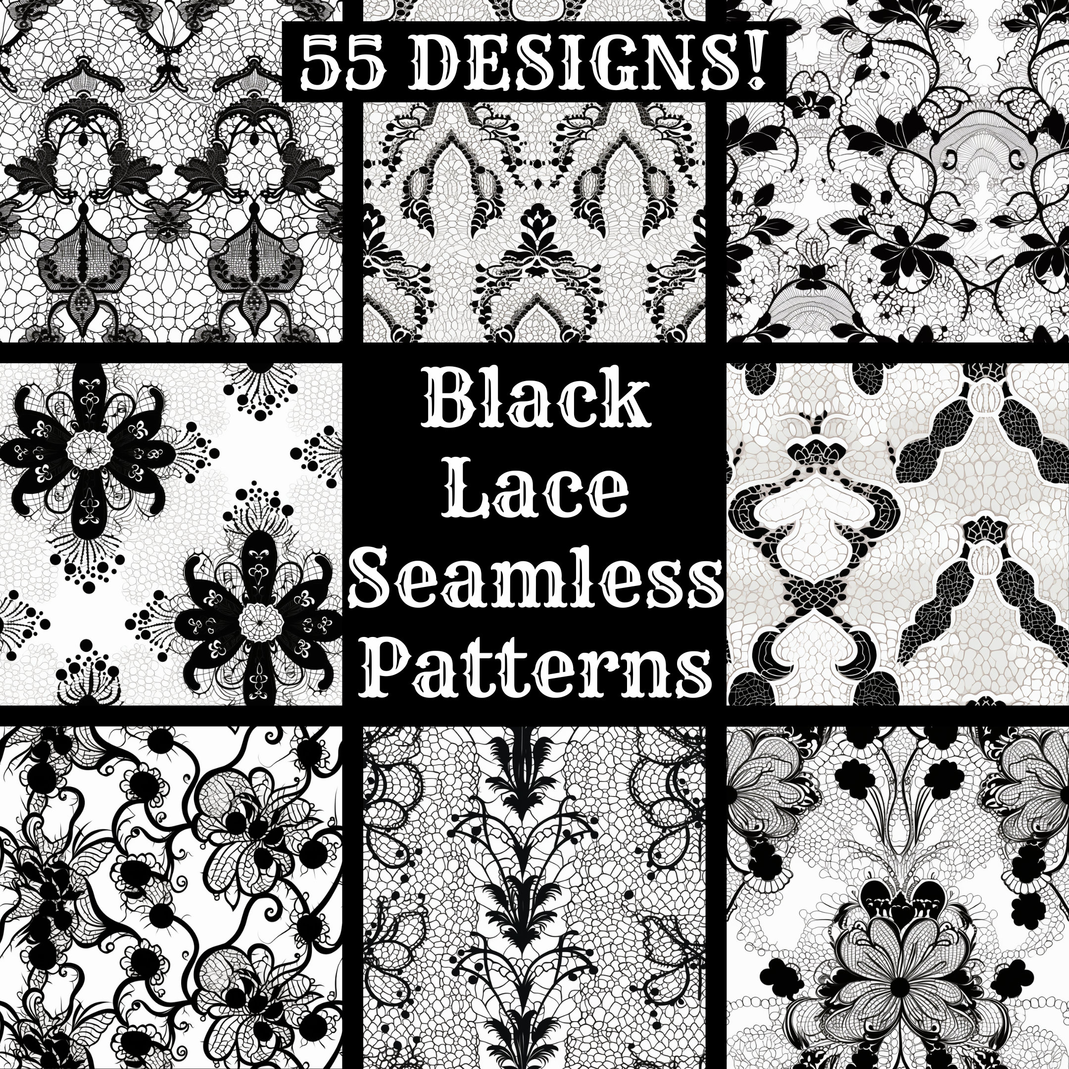 Black Lace Seamless Digital Paper, Printable Scrapbook Paper Seamless ...