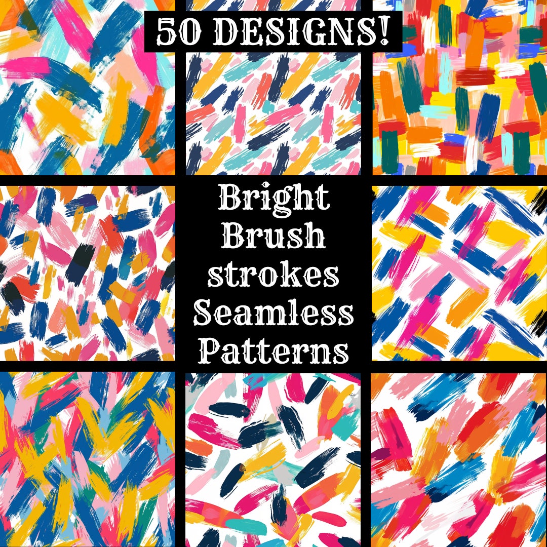 Bright Brushstrokes Seamless Pattern: 50 PNG Digital Papers (digital ...
