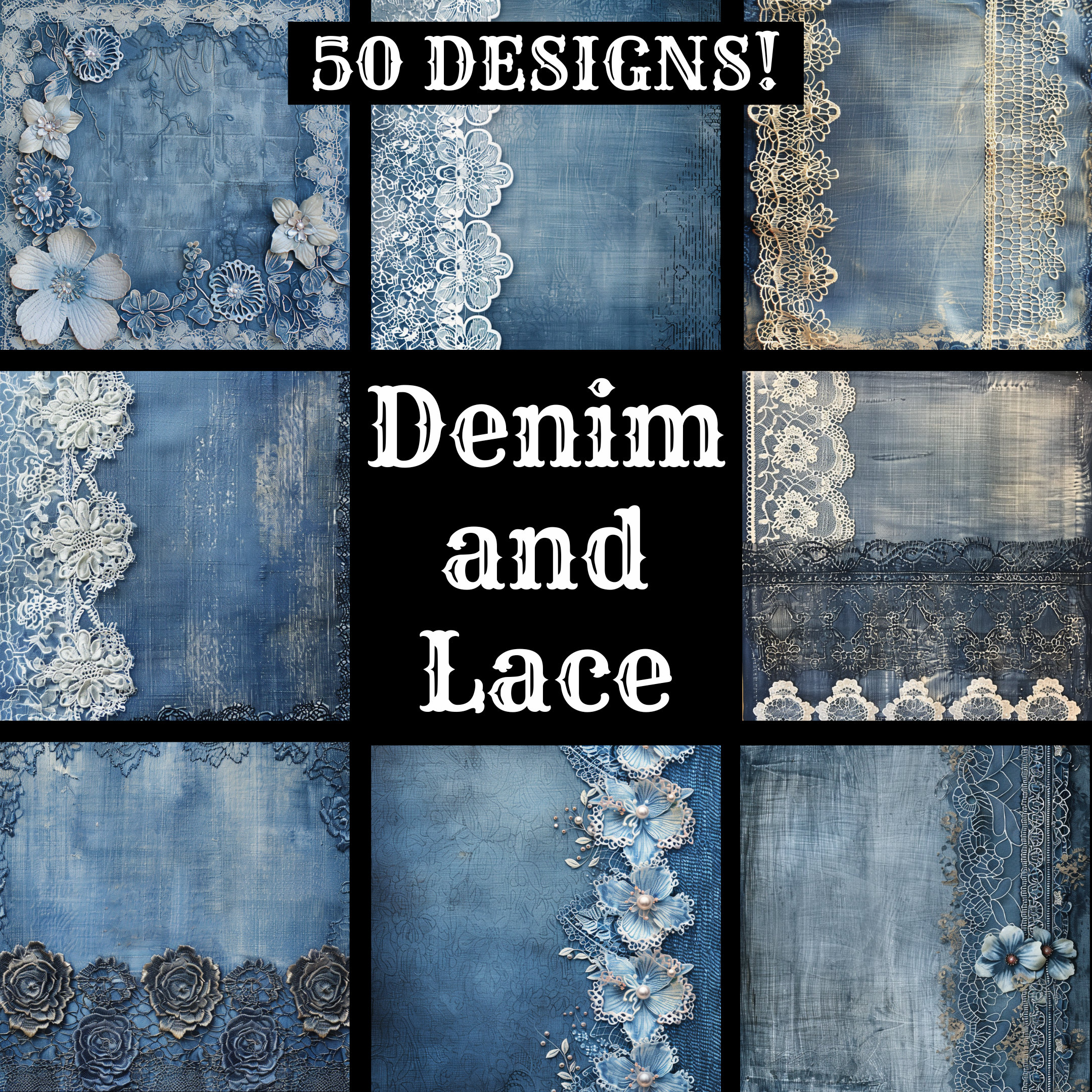 Denim and Lace Digital Paper: Vintage Scrapbook Journal (PNG) - Etsy