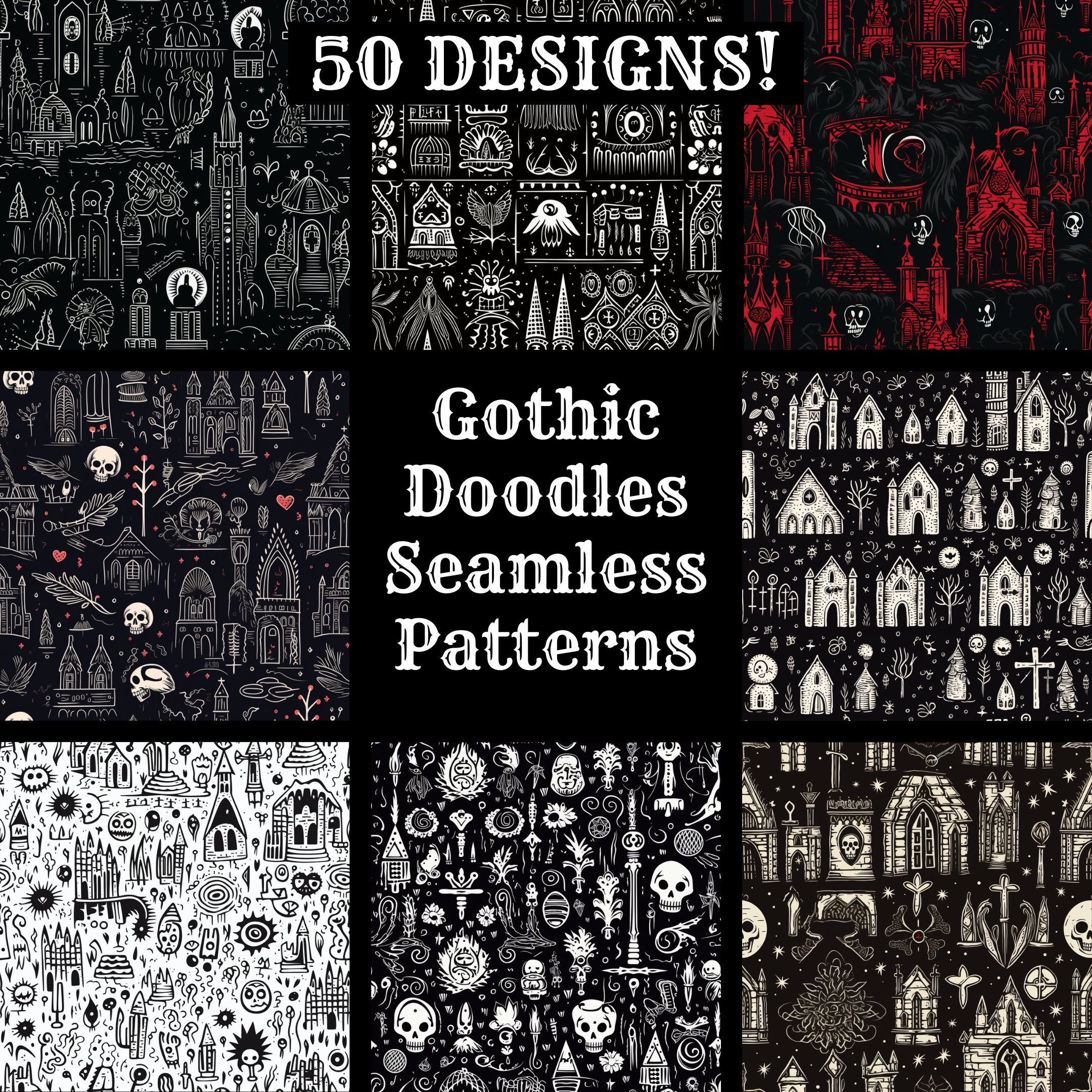 Gothic Doodles Seamless Digital Paper, Printable Scrapbook Paper ...