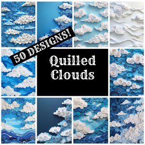 Quilled Clouds Digital Paper: Vintage Journal Inserts (PNG, 8.5x11 In ...