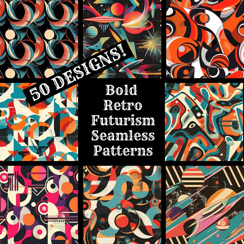 Retro Futurism Seamless Pattern: Bold Digital Paper (digital Download ...