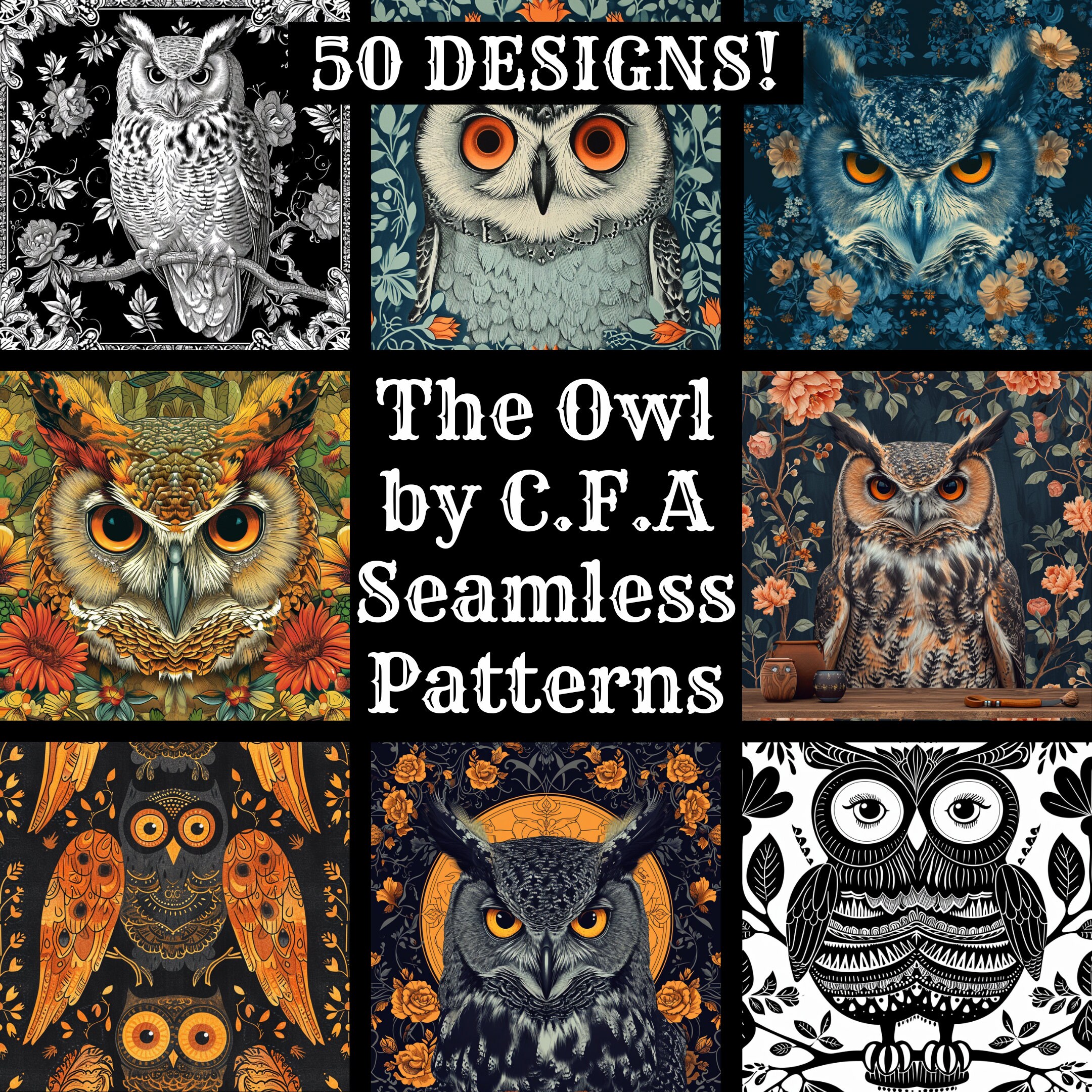 Owl Seamless Pattern: C.F.A Digital Paper (digital Download) - Etsy
