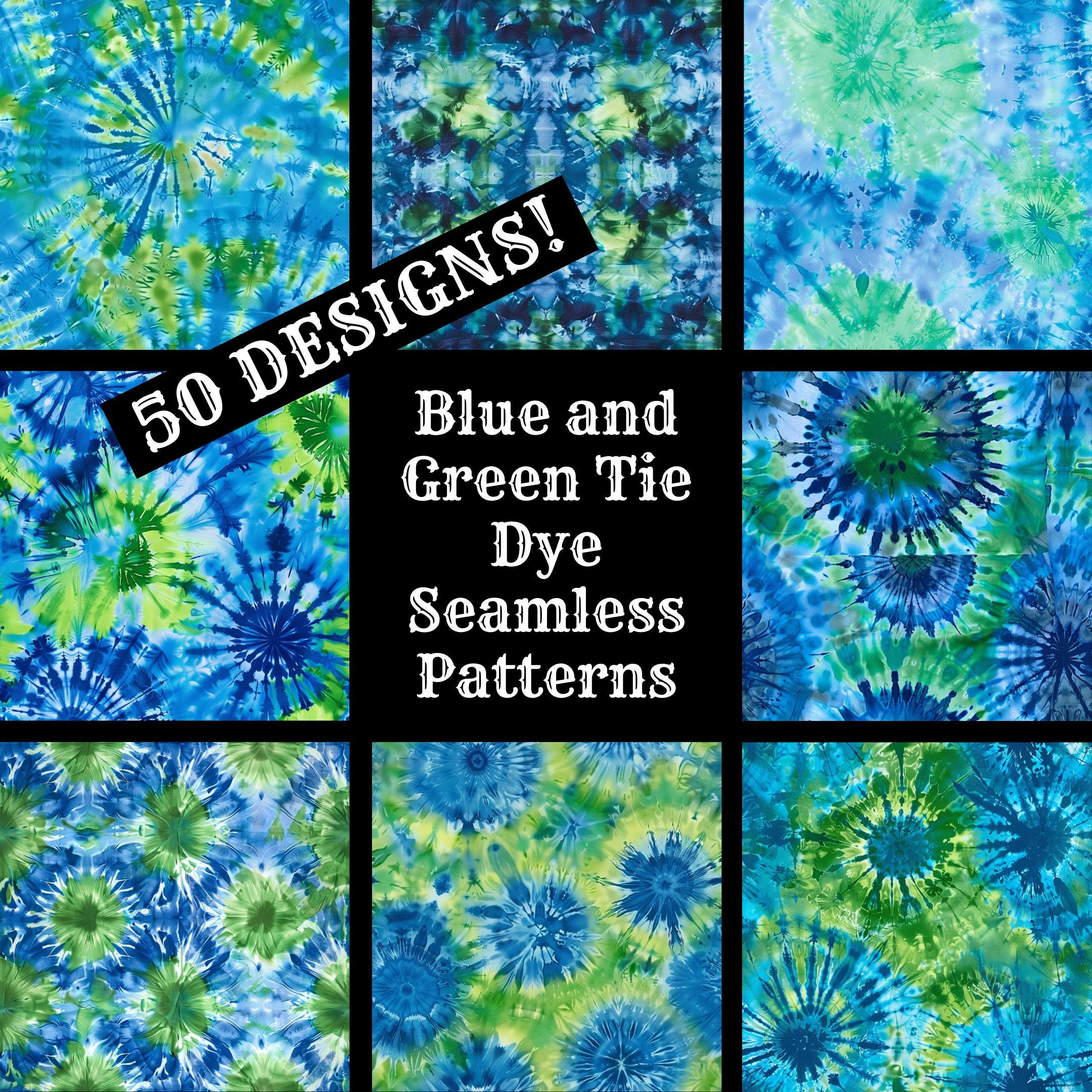 Blue & Green Tie Dye Seamless Pattern: 50 PNG Digital Papers (digital ...