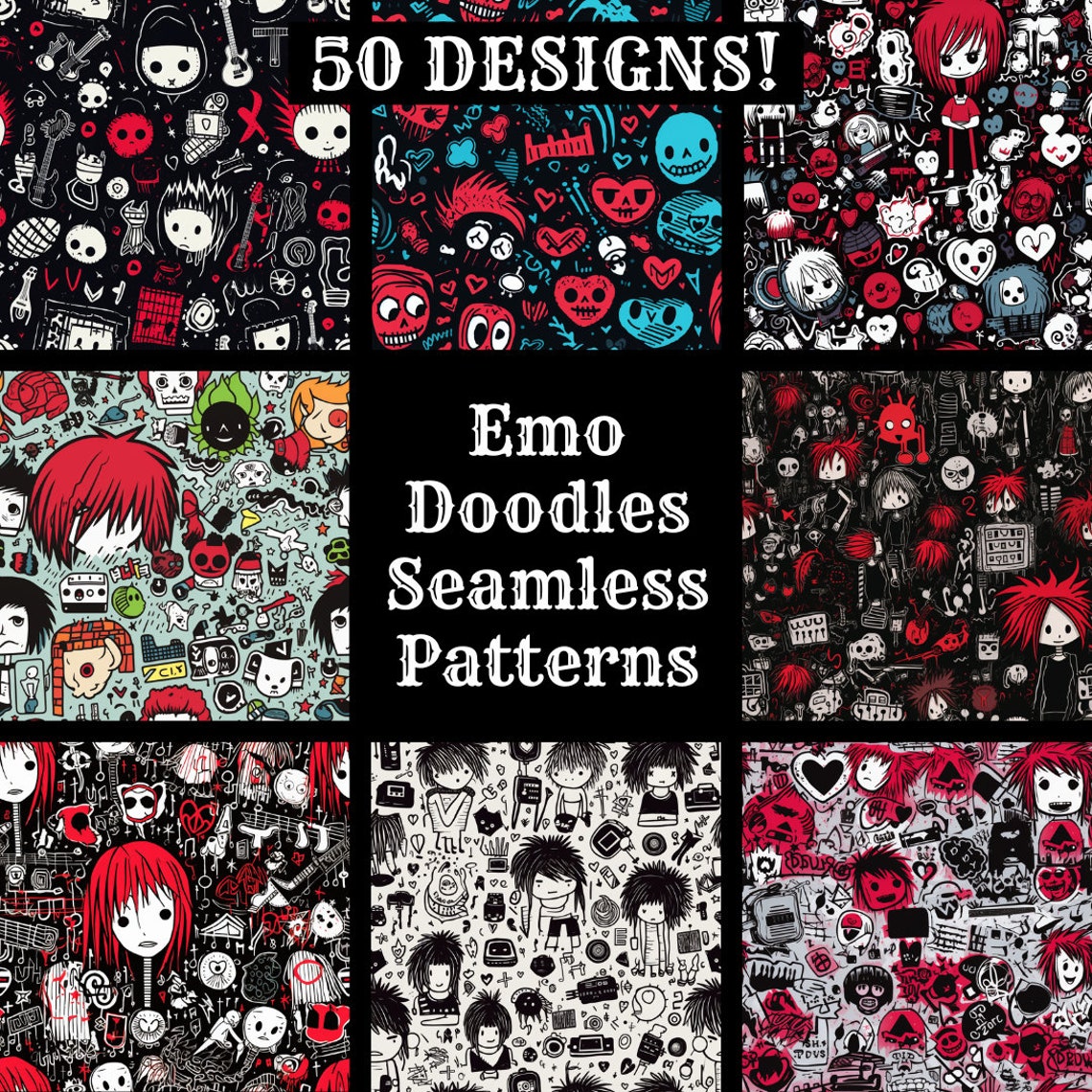 Emo Doodles Seamless Digital Paper, Printable Scrapbook Paper Seamless ...