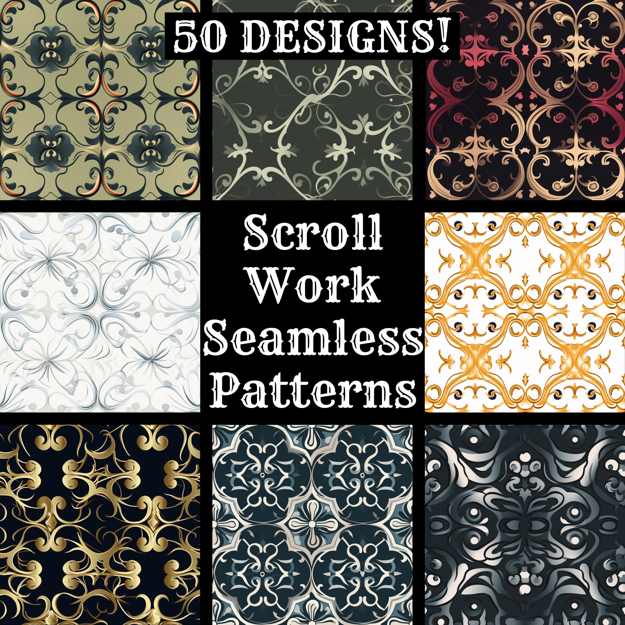 Scroll Work Seamless Digital Paper, Printable Scrapbook Paper Seamless ...