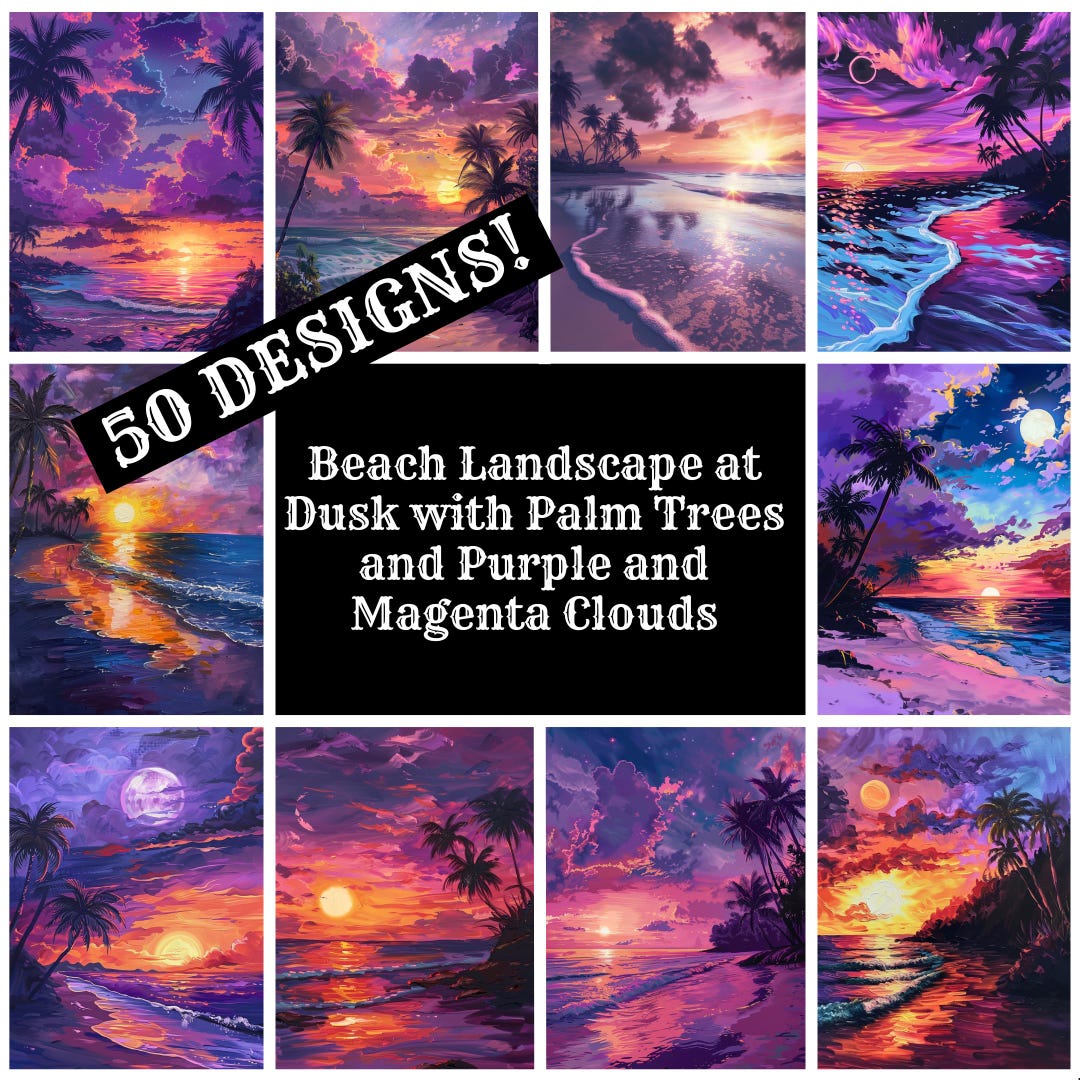 Beach Sunset Journal Paper: Palm Trees, Purple Clouds (digital Download ...