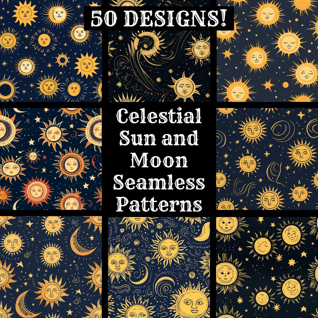 Celestial Sun and Moon Seamless Digital Paper, Printable Scrapbook ...