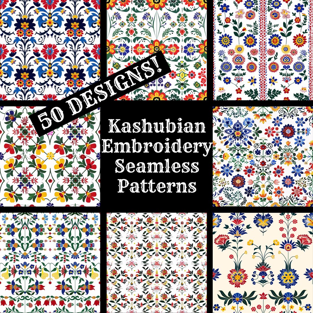 Kashubian Embroidery Seamless Patterns: 50 Floral Designs (digital ...