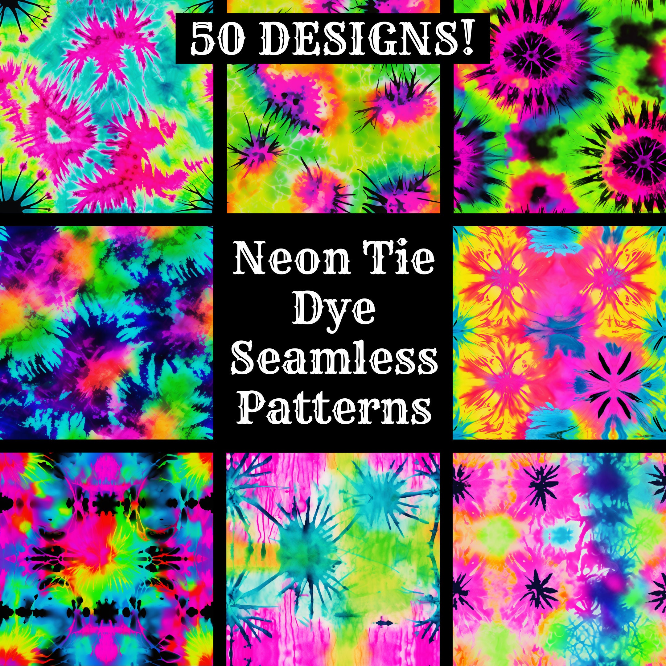 Neon Tie Dye Seamless Digital Paper, Printable Scrapbook Paper Seamless ...