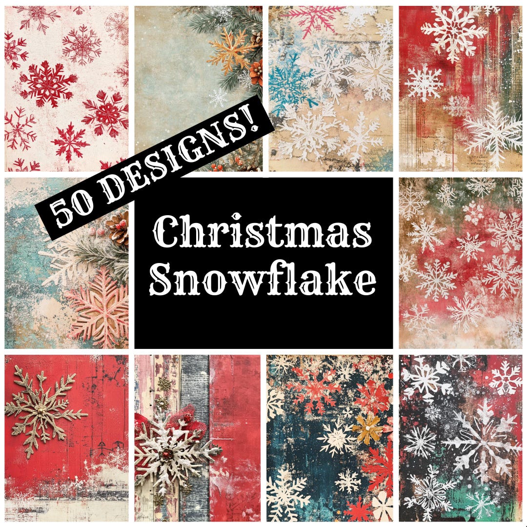 Christmas Snowflake Digital Paper: Vintage Journal Inserts (PNG, 8.5x11 ...