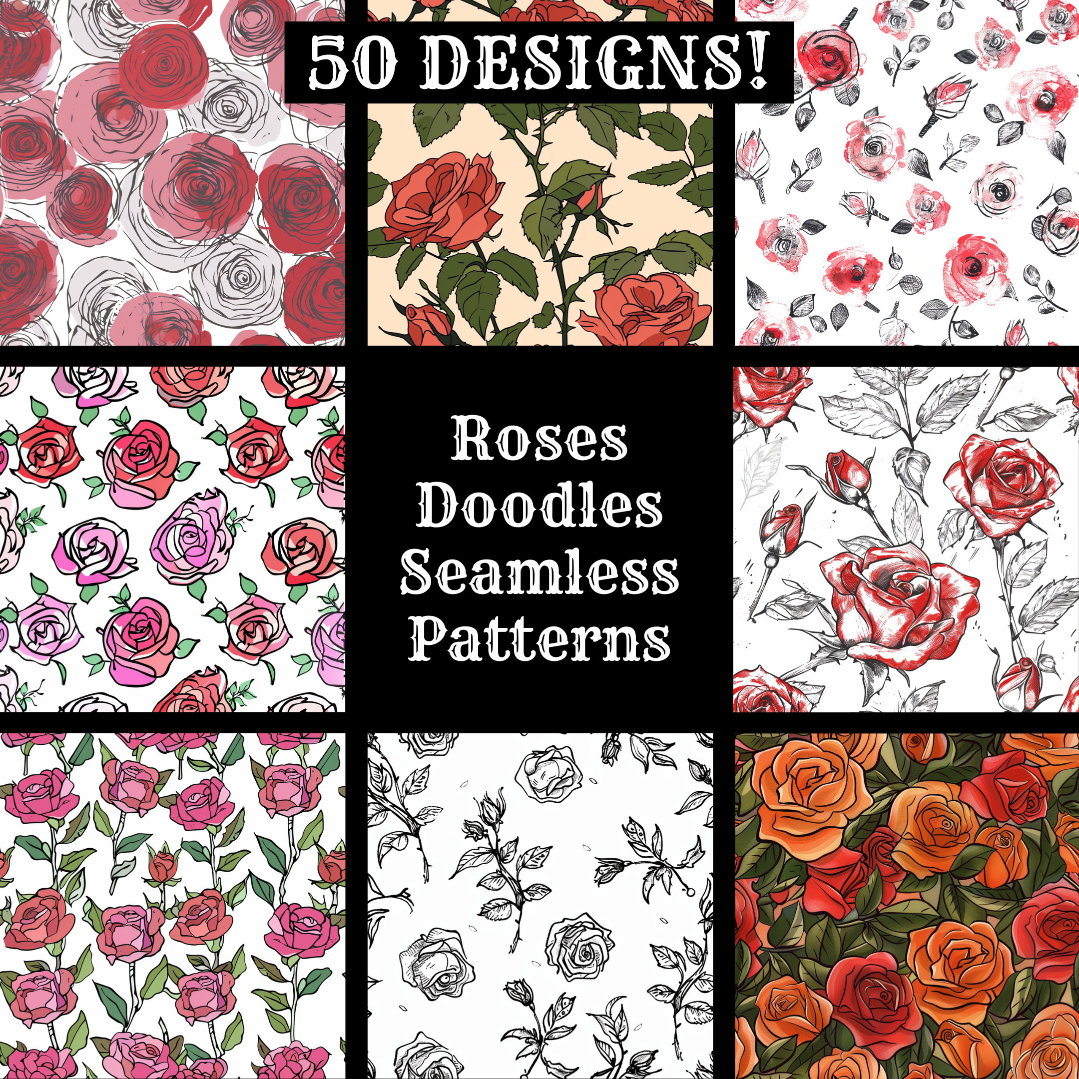 Roses Doodles Seamless Digital Paper for Scrapbooking - Etsy