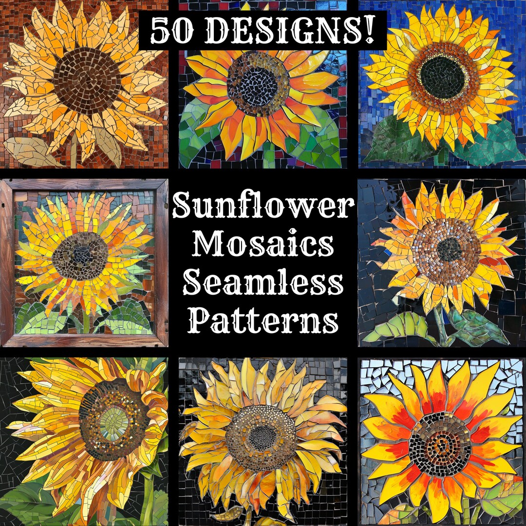 Sunflower Mosaic Seamless Patterns: Scrapbook Paper (digital Download ...