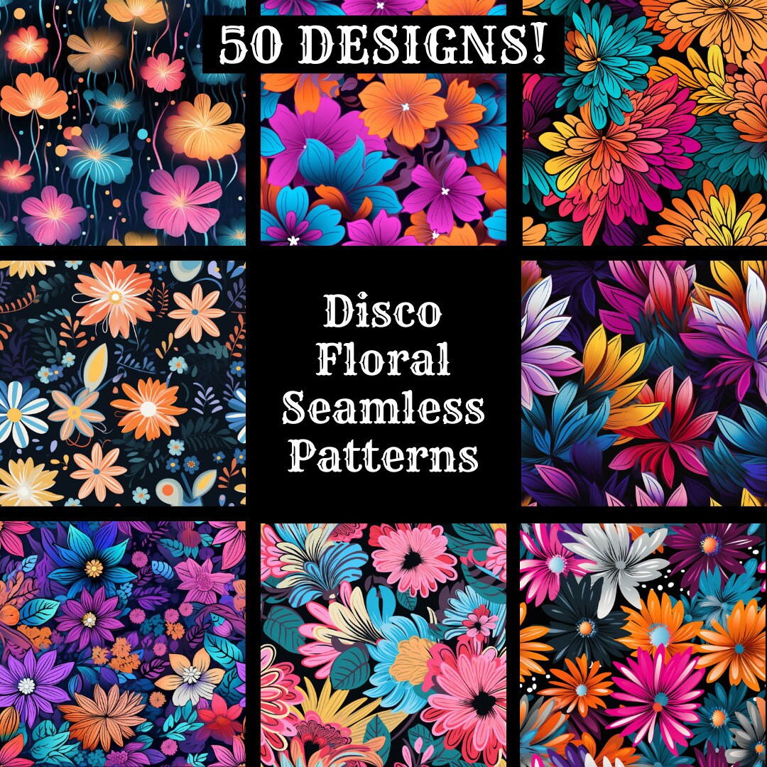 Disco Floral Seamless Digital Paper, Printable Scrapbook Paper Seamless ...