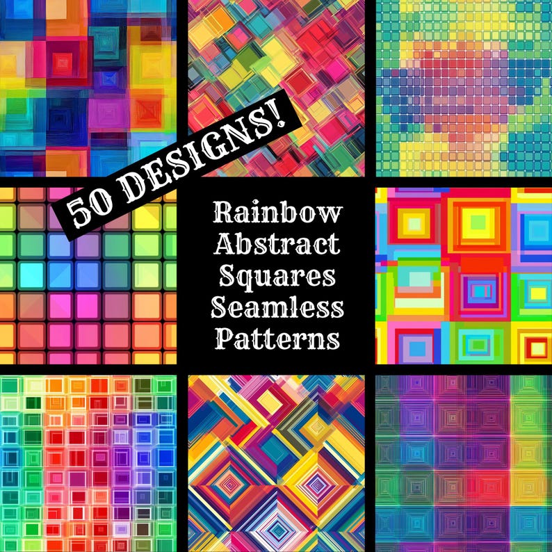 Rainbow Abstract Squares Seamless Pattern: 50 PNG Digital Papers ...