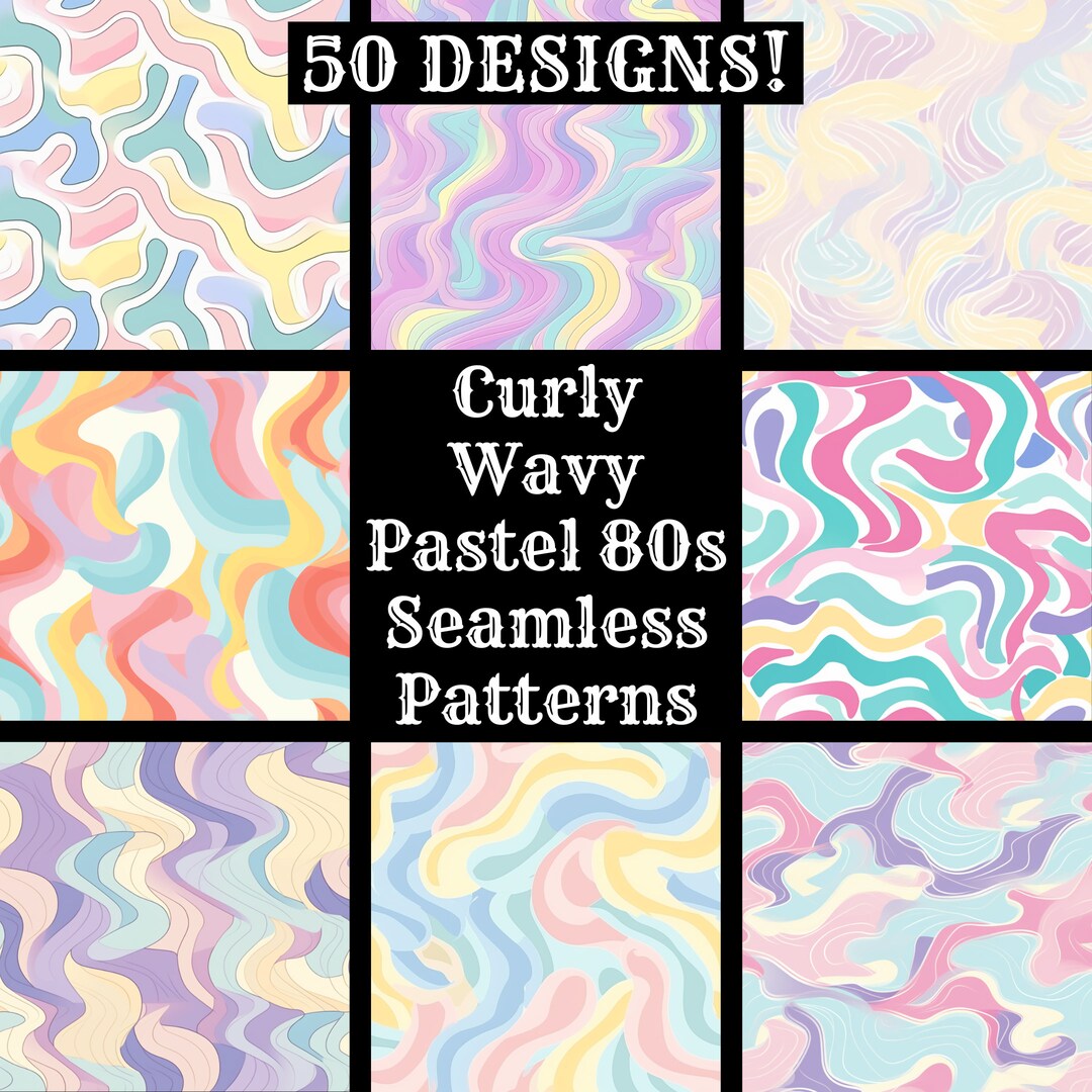 Curly Wavy Pastel 80s Pattern Seamless Digital Paper, Printable ...
