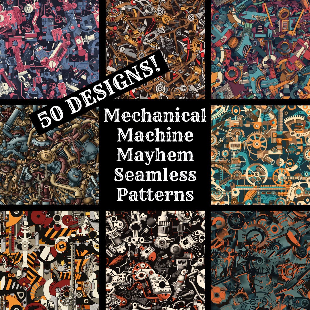 Mechanical Machine Seamless Pattern: Mayhem Textures (digital Download ...