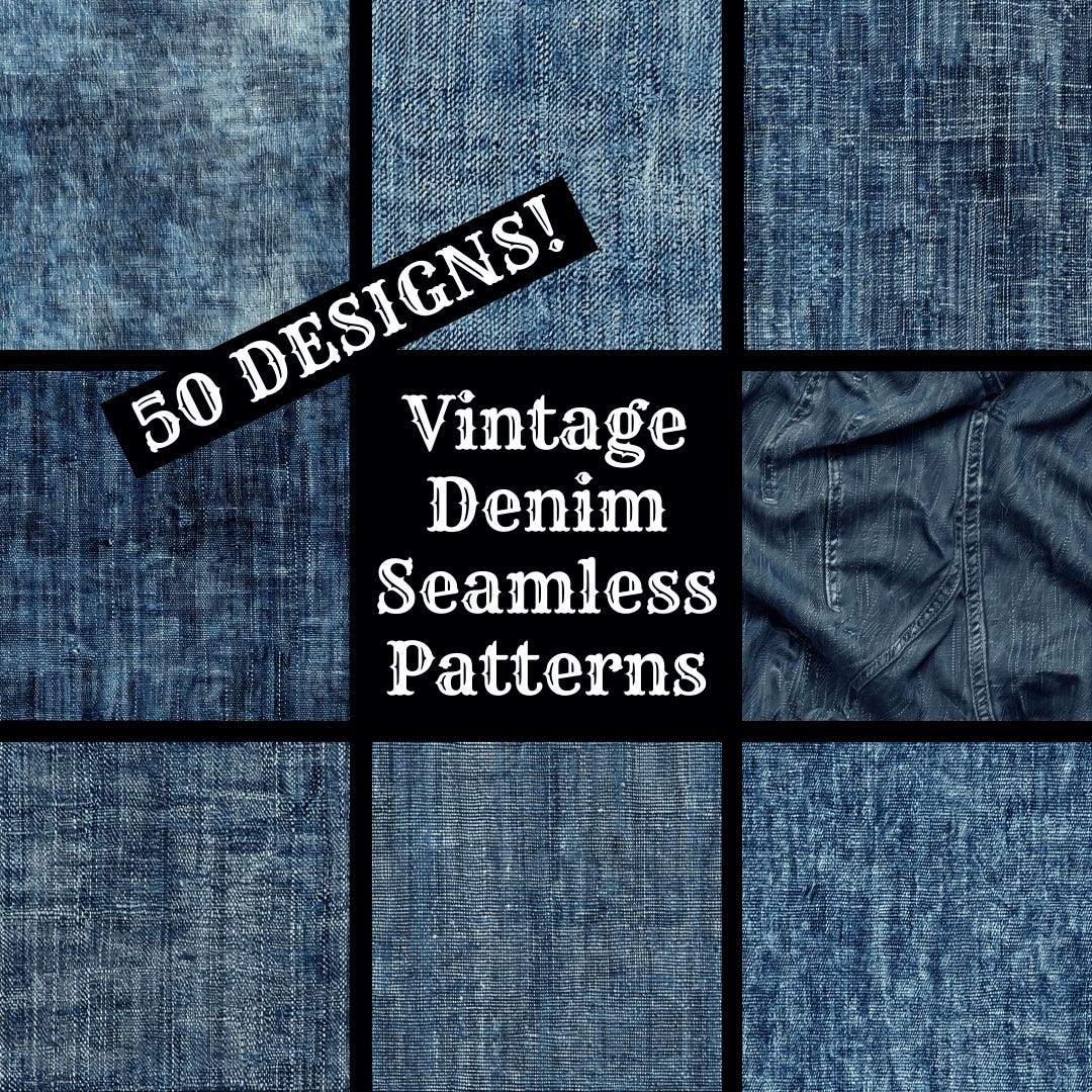 Vintage Denim Seamless Digital Paper, Vintage Denim Printable Scrapbook ...