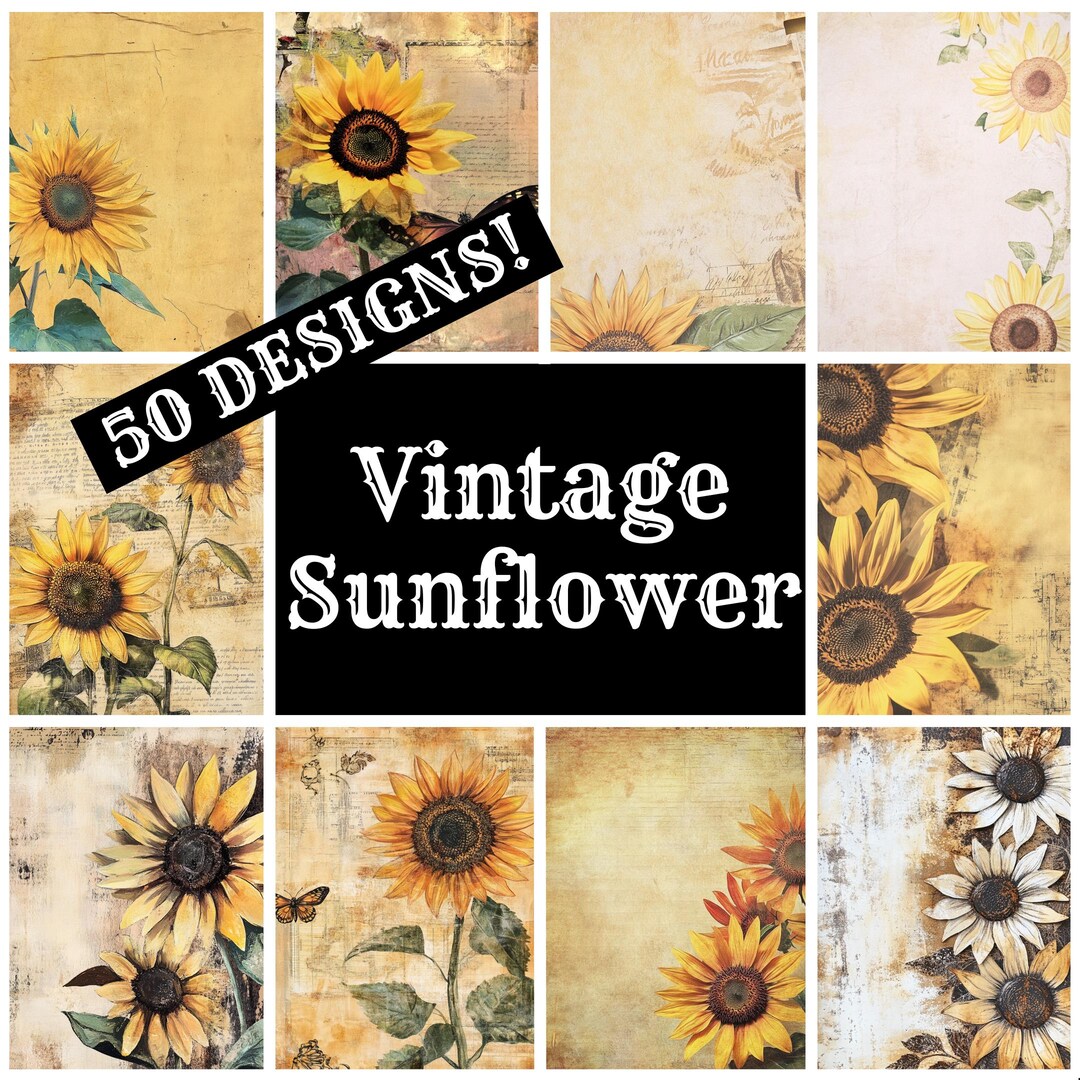 Vintage Sunflower Journal Paper, Vintage Sunflower Printable Paper ...