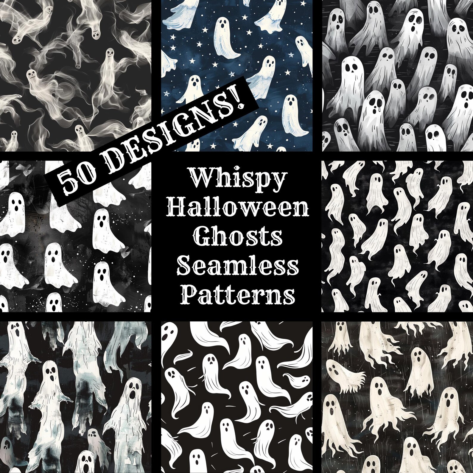 Halloween Ghost Seamless Pattern: 50 PNG Digital Papers (digital ...