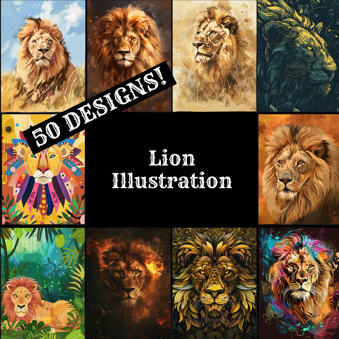 Lion Illustration Digital Paper: Vintage Journal Inserts (PNG) - Etsy