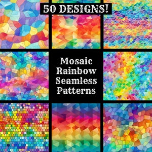 Mosaic Rainbow Seamless Pattern: 50 PNG Digital Papers (digital ...