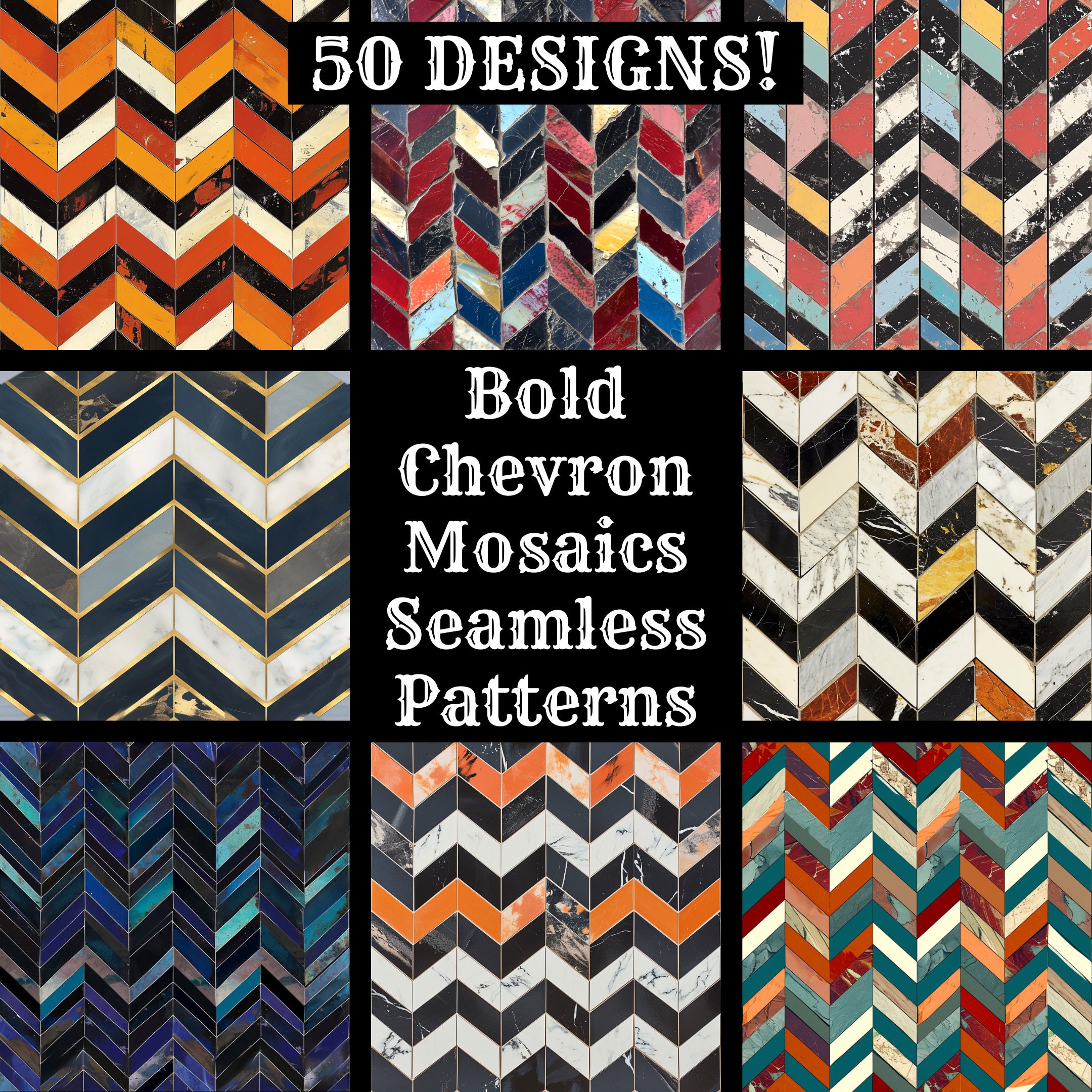 Bold Chevron Mosaics Seamless Digital Paper, Printable Scrapbook Paper ...
