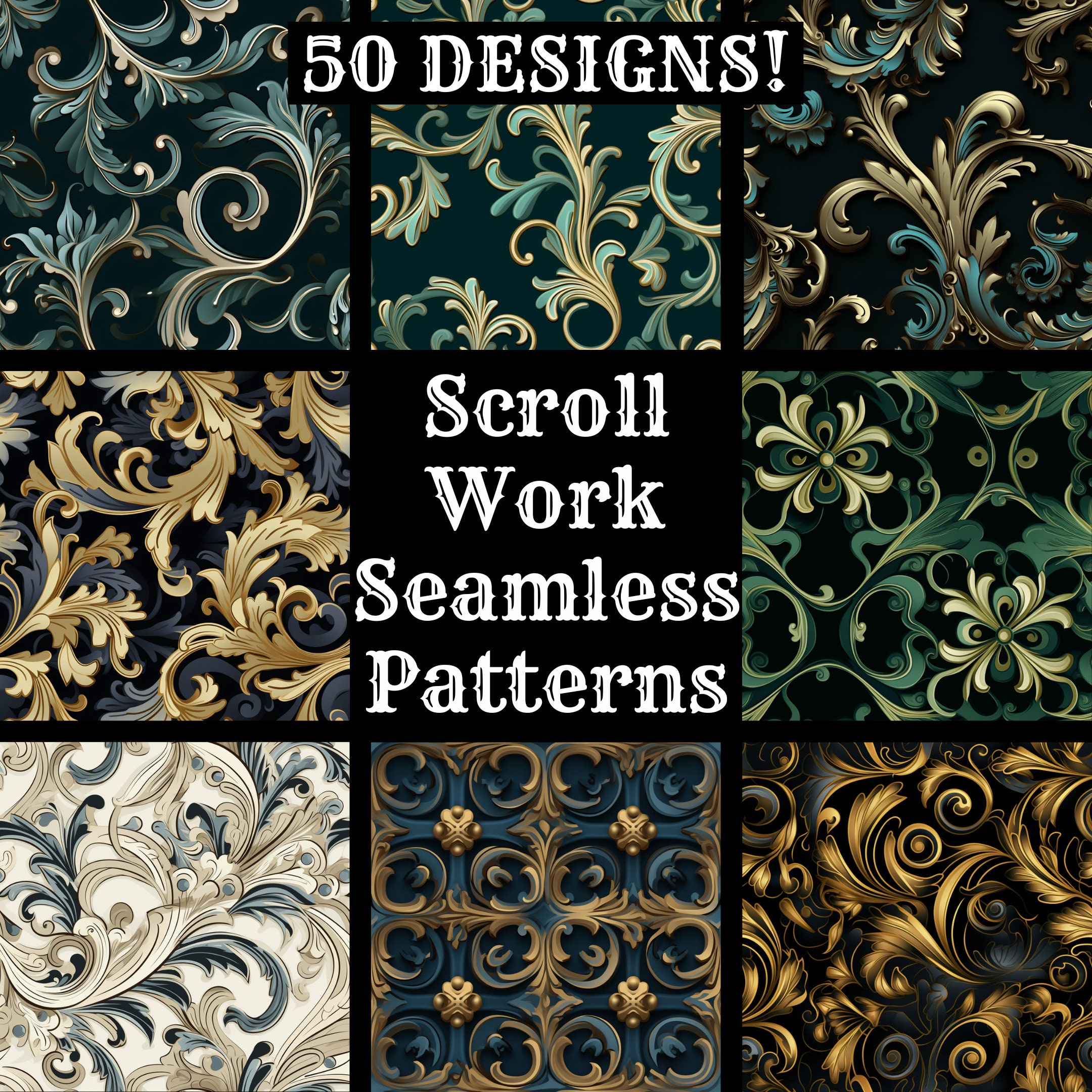 Scroll Work Seamless Digital Paper, Printable Scrapbook Paper Seamless ...