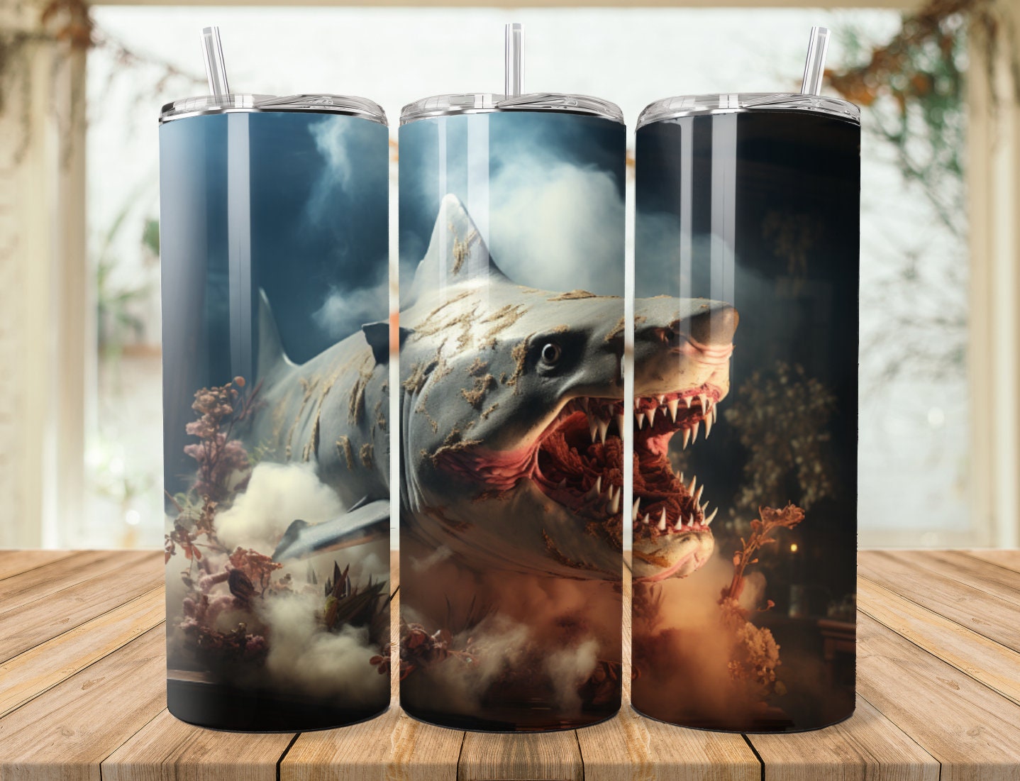3D Smoke Shark Head Tumbler Wrap Bundle 24 Pack 20 Oz Skinny Tumbler ...