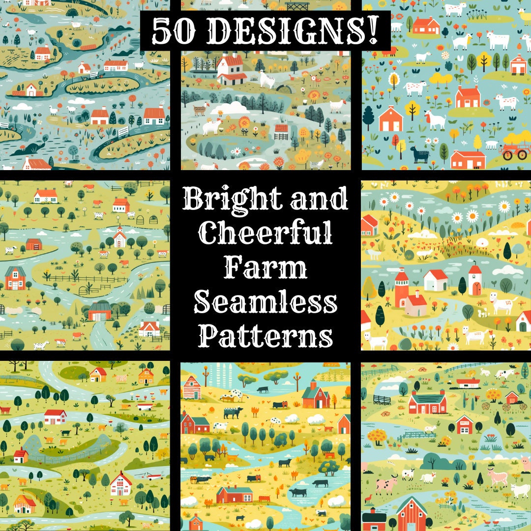 Bright and Cheerful Farm Seamless Digital Paper, Printable Scrapbook ...