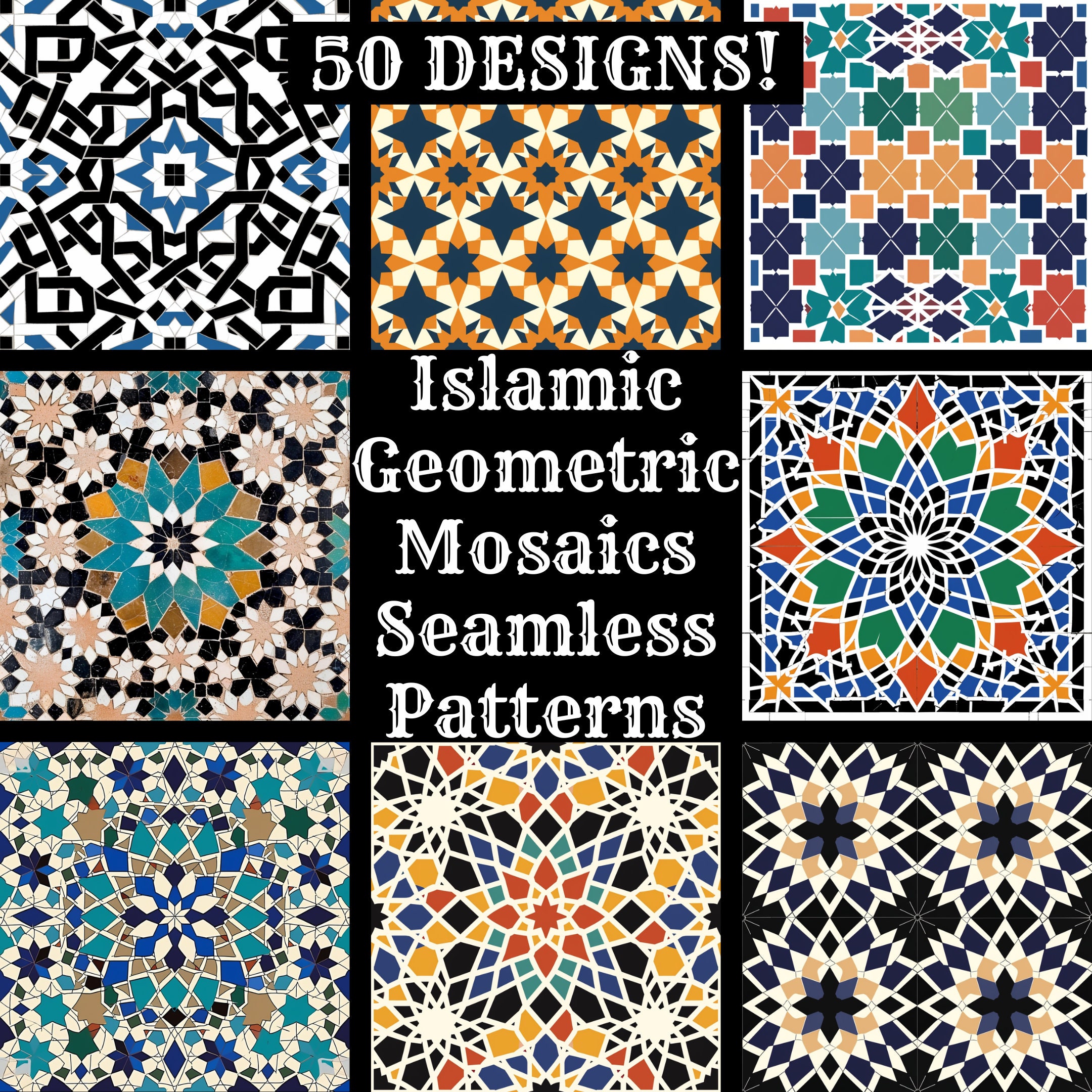 Islamic Geometric Mosaics Seamless Digital Paper - Etsy