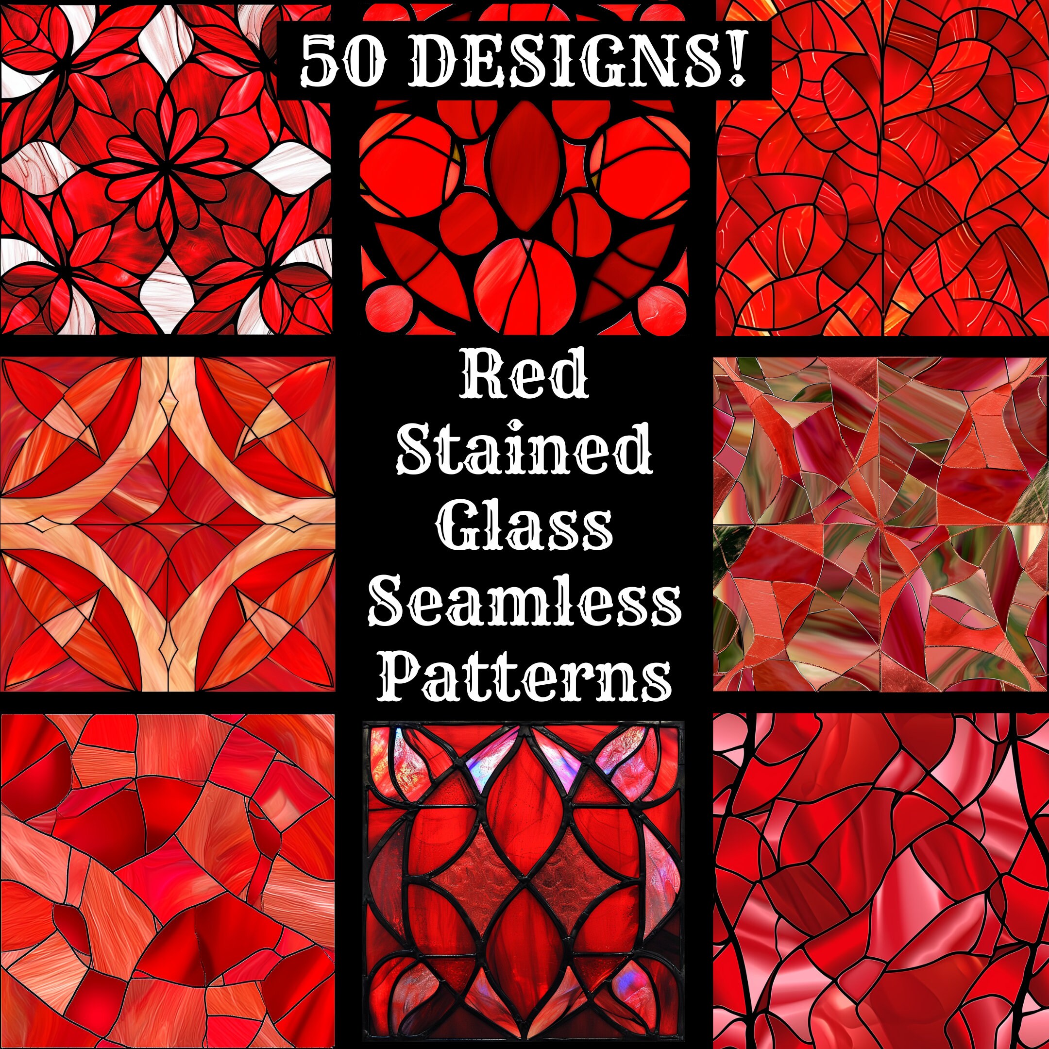 Red Stained Glass Seamless Digital Paper, Printable Scrapbook Paper ...