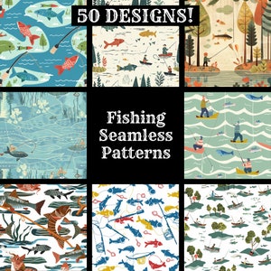 Fishing Seamless Digital Paper, Fishing Printable Scrapbook Paper ...