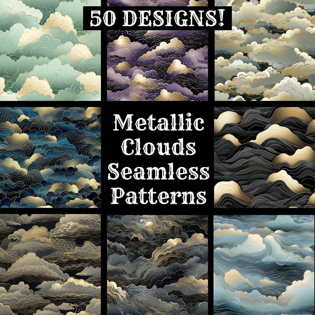 Metallic Clouds Seamless Digital Paper, Printable Scrapbook Paper ...