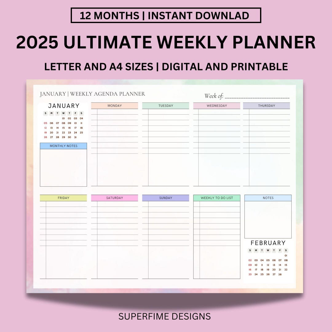 2025 Weekly Planner Printable: Minimalist Landscape Schedule (A4 ...