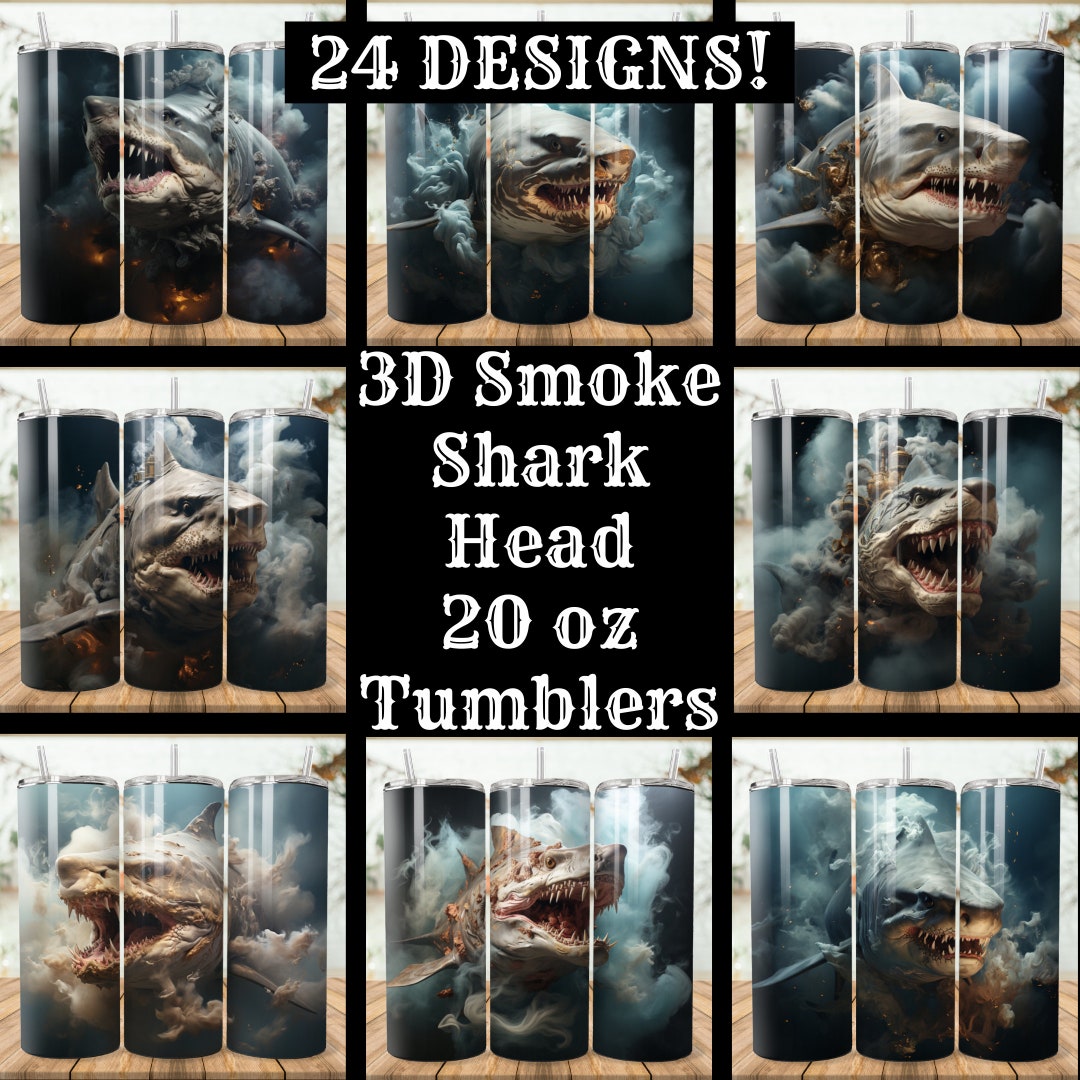 3D Smoke Shark Head Tumbler Wrap Bundle 24 Pack 20 Oz Skinny Tumbler ...