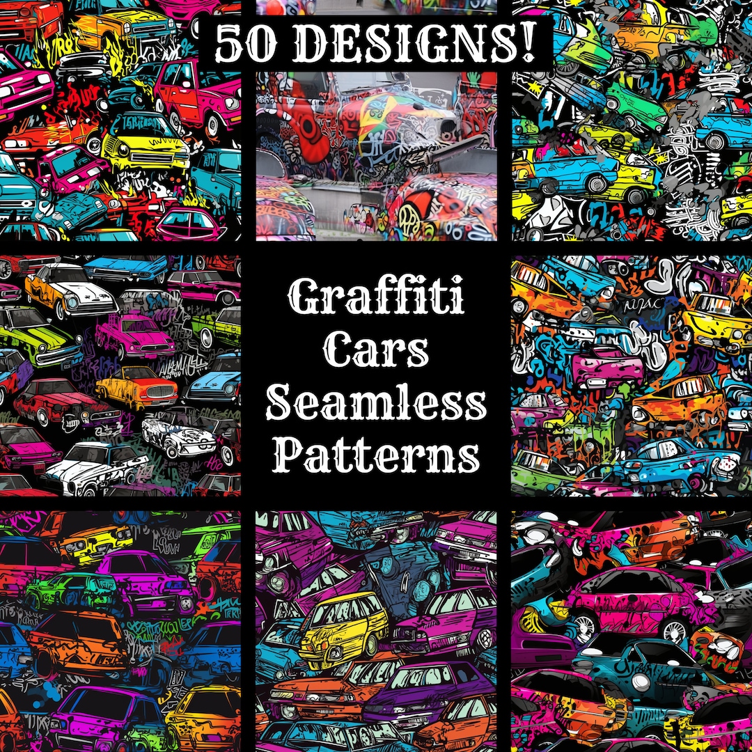 Graffiti Cars Seamless Digital Paper, Printable Scrapbook Paper ...
