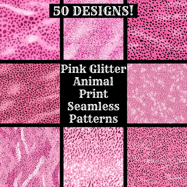 Pink Glitter Animal Print Seamless Digital Paper, Printable Scrapbook ...